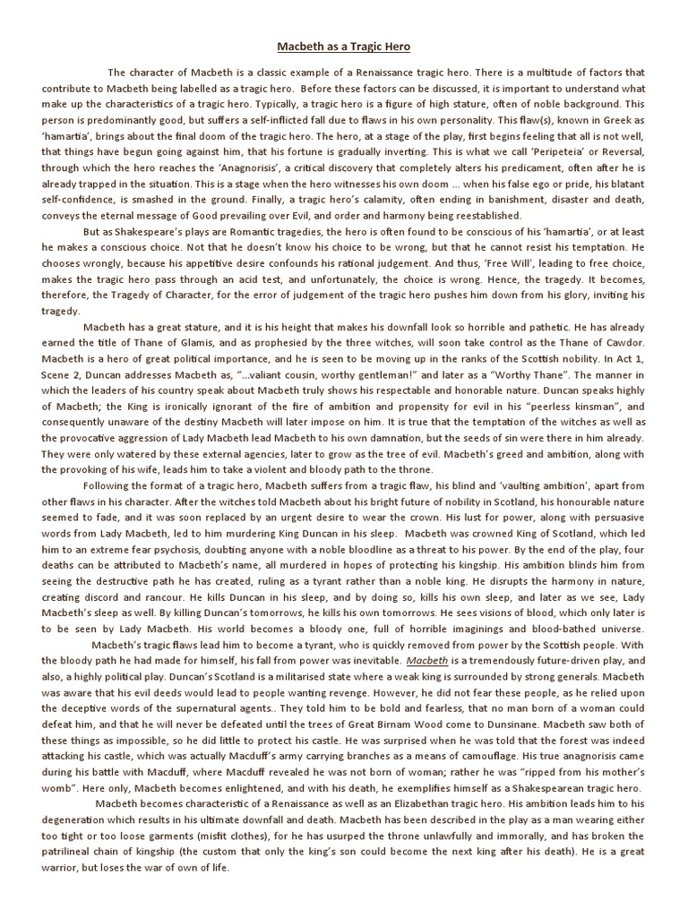 Macbeth As A Tragic Hero | PDF | Macbeth | Tragedy