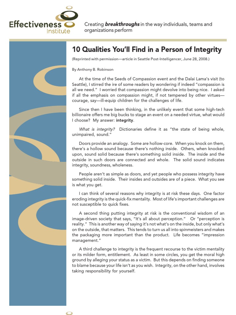 Ten Qualities of Integrity | PDF | Compassion | Forgiveness