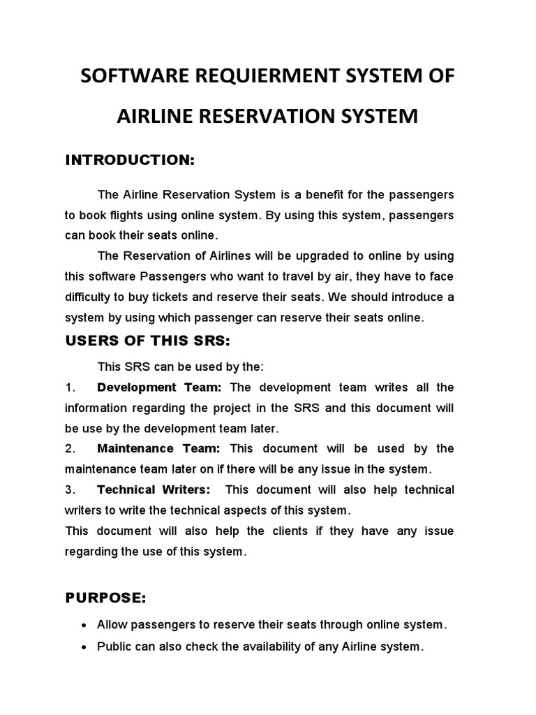 Airline Reservation System SRS | PDF | Graphical User Interfaces | Databases