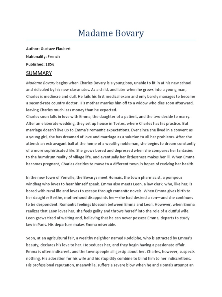 Madame Bovary: Author: Gustave Flaubert Nationality: French Published: 1856 | PDF | Madame Bovary