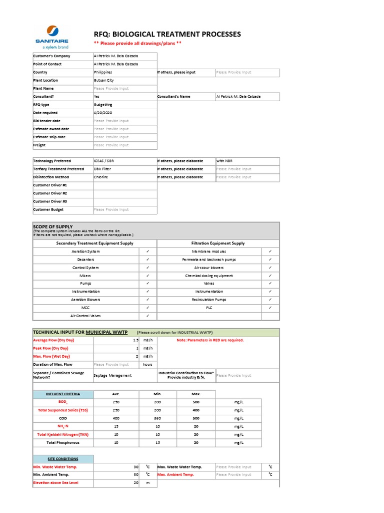 ICEAS SBR Biological Treatment RFQ | PDF | Sewage Treatment ...