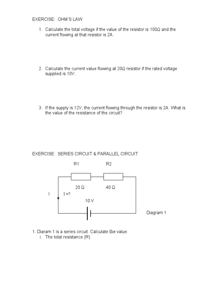 Ohm's Law Exercises and Solutions | PDF | Series And Parallel Circuits ...