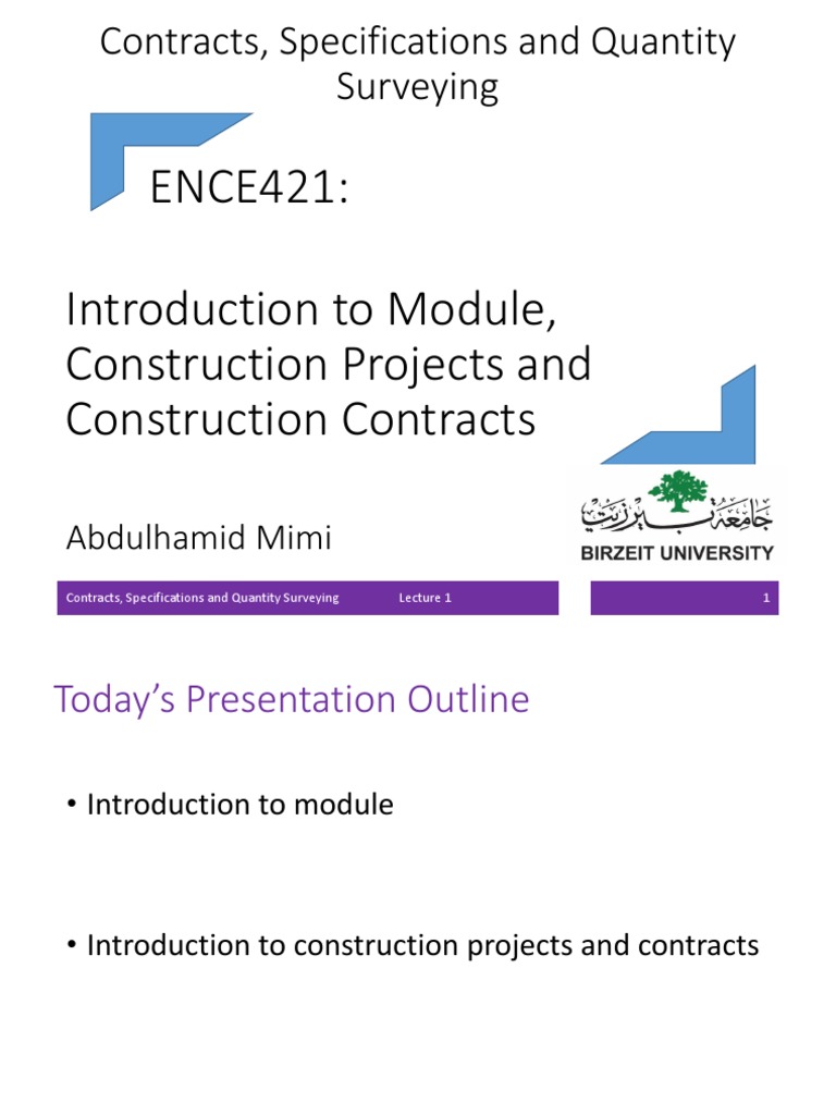Lecture 1 Introduction To Module, Construction Projects and ...