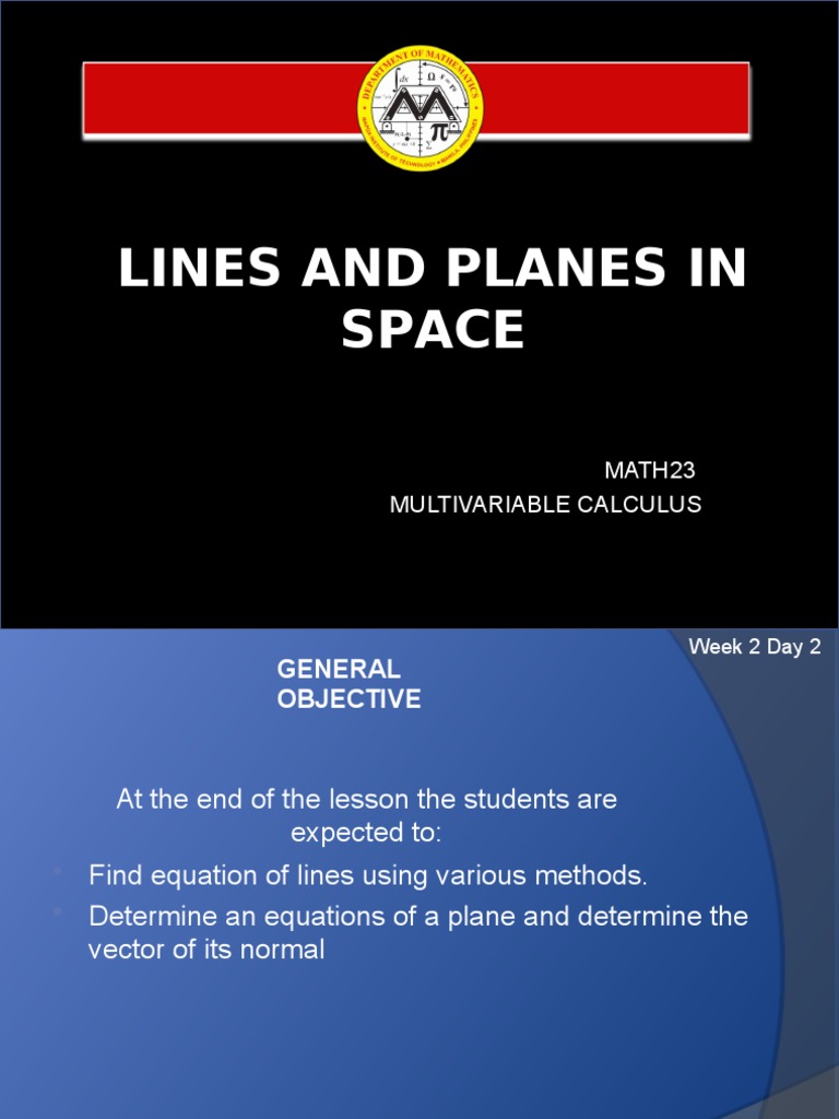 Math23 - L4 Lines and Planes | PDF | Plane (Geometry) | Line (Geometry)