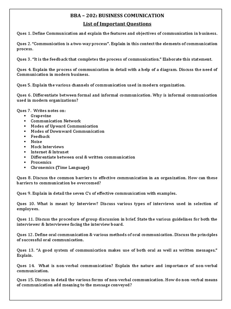 BBA Business Communication Important Q&A | PDF | Nonverbal ...
