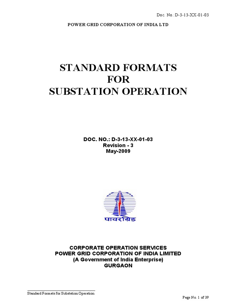 Standard Formats For Operation Rev.3 | PDF | Electrical Substation ...