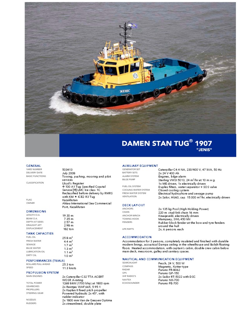 Damen Stan Tug® 1907 Jenis | PDF | Marine Propulsion | Tugboat