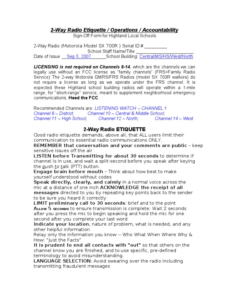 2-Way Radio Etiquette / Operations / Accountability | Download Free PDF ...
