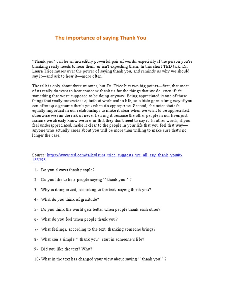 The Importance of Saying Thank You Conversation Topics Dialogs Fun ...