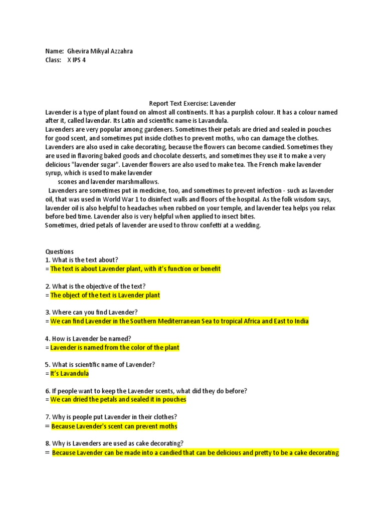 Report Text Exercise Lavender | PDF | Lavandula | Medicinal Herbs And Fungi