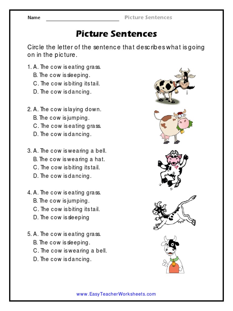 Picture Sentences: Circle The Letter of The Sentence That Describes ...