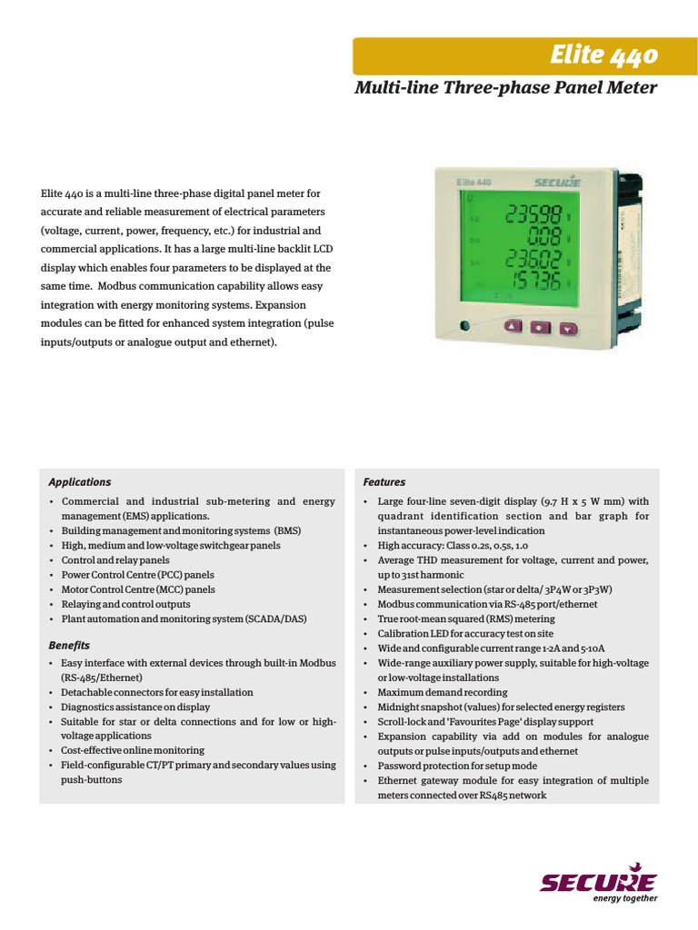 Elite 440: Multi-Line Three-Phase Panel Meter | PDF