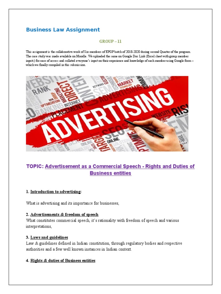 Business Law Assignment - EPGP-Group11 | PDF | Freedom Of Speech ...