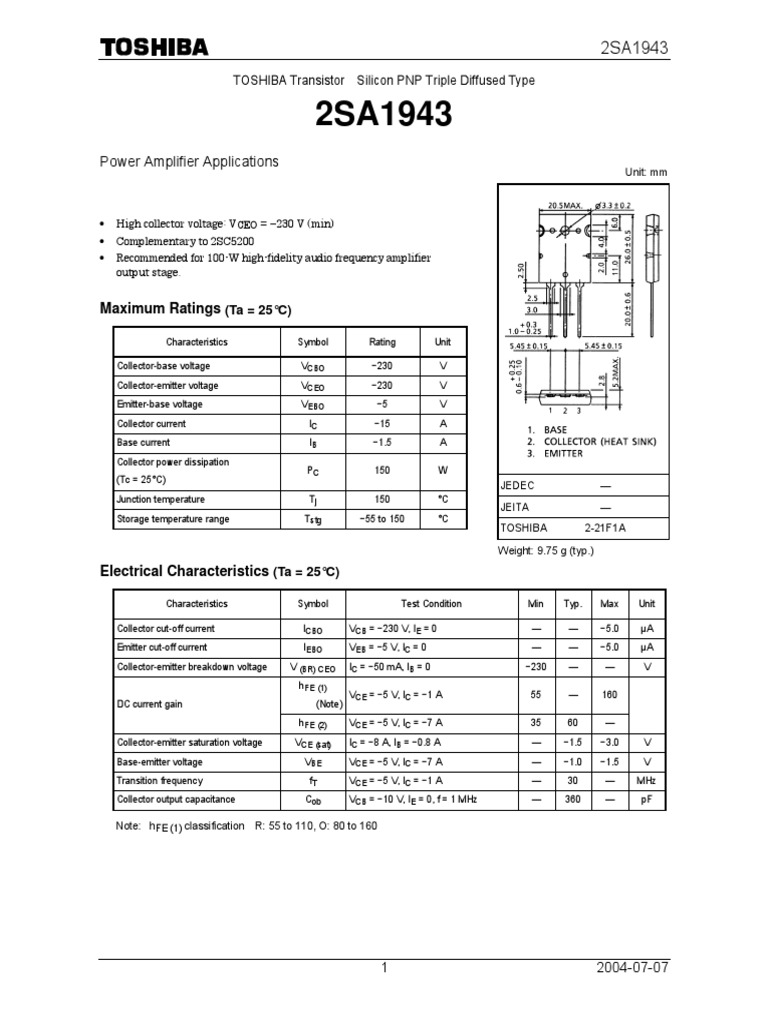 Power Amplifier Applications: Maximum Ratings | PDF | Bipolar Junction Transistor | Reliability ...