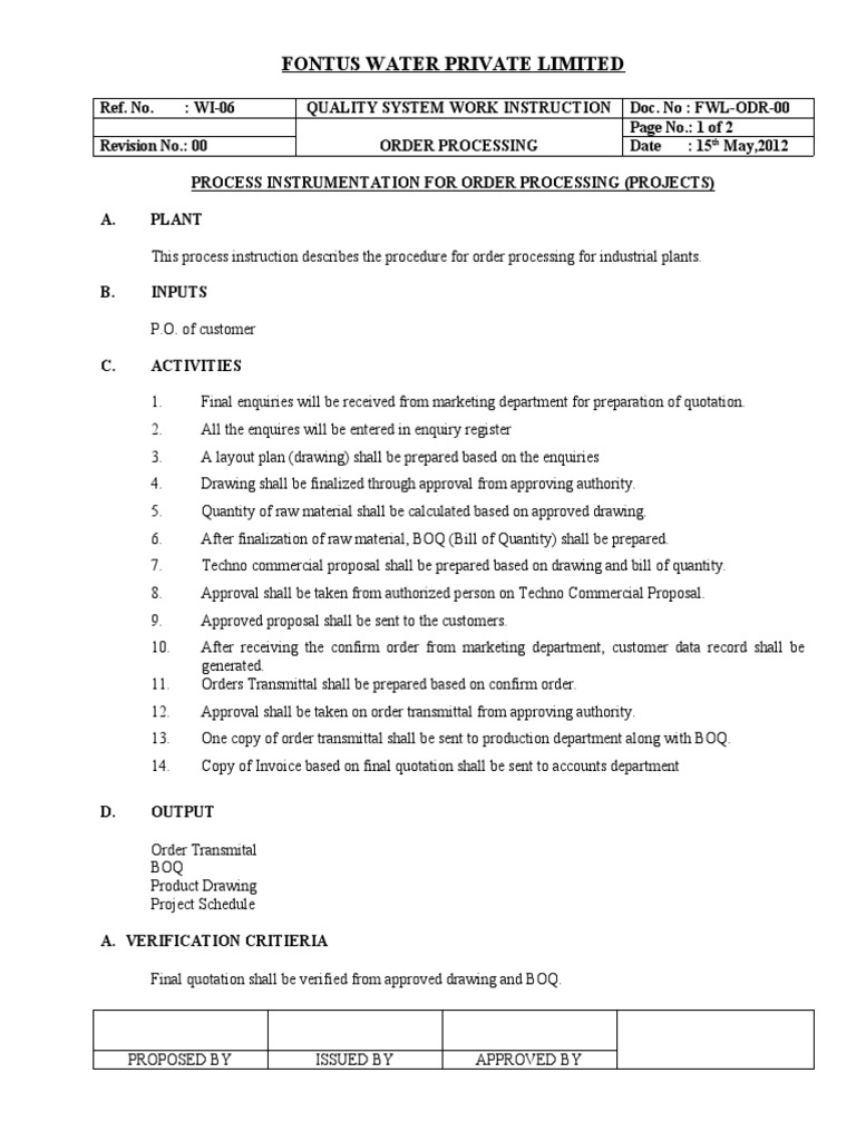 The Order Processing Procedure for Industrial Plant Projects | PDF ...