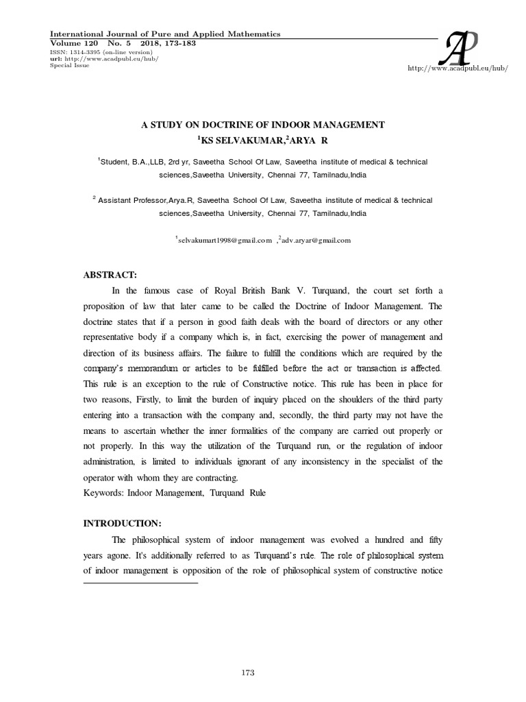 Doc. of Indoor Management | PDF | Legal Concepts | Justice