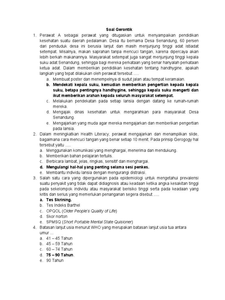 Kumpulan Soal Gerontik Sebelum UTS | PDF | Pengembangan Diri