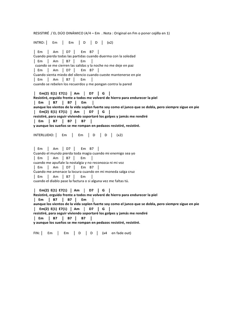 Letra de "Resistiré" - El Dúo Dinámico | PDF
