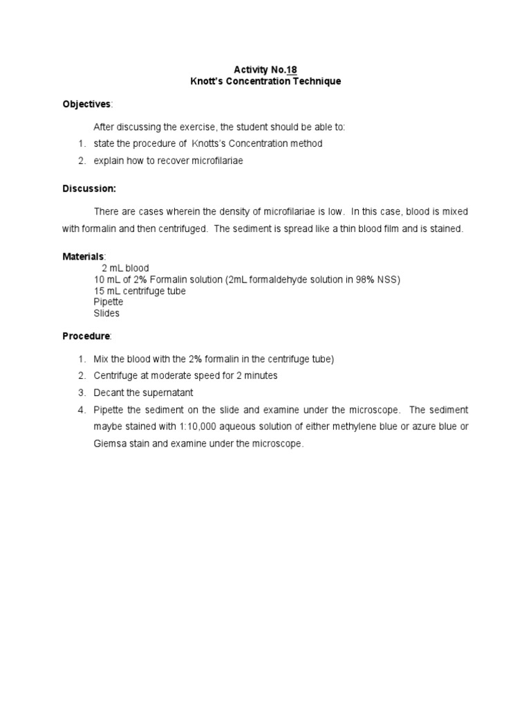 Knott Conc. Technique | Download Free PDF | Staining | Formaldehyde