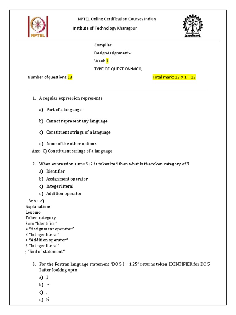 NPTEL Compiler Design Regular Expressions and Finite Automata | PDF | Models Of Computation ...