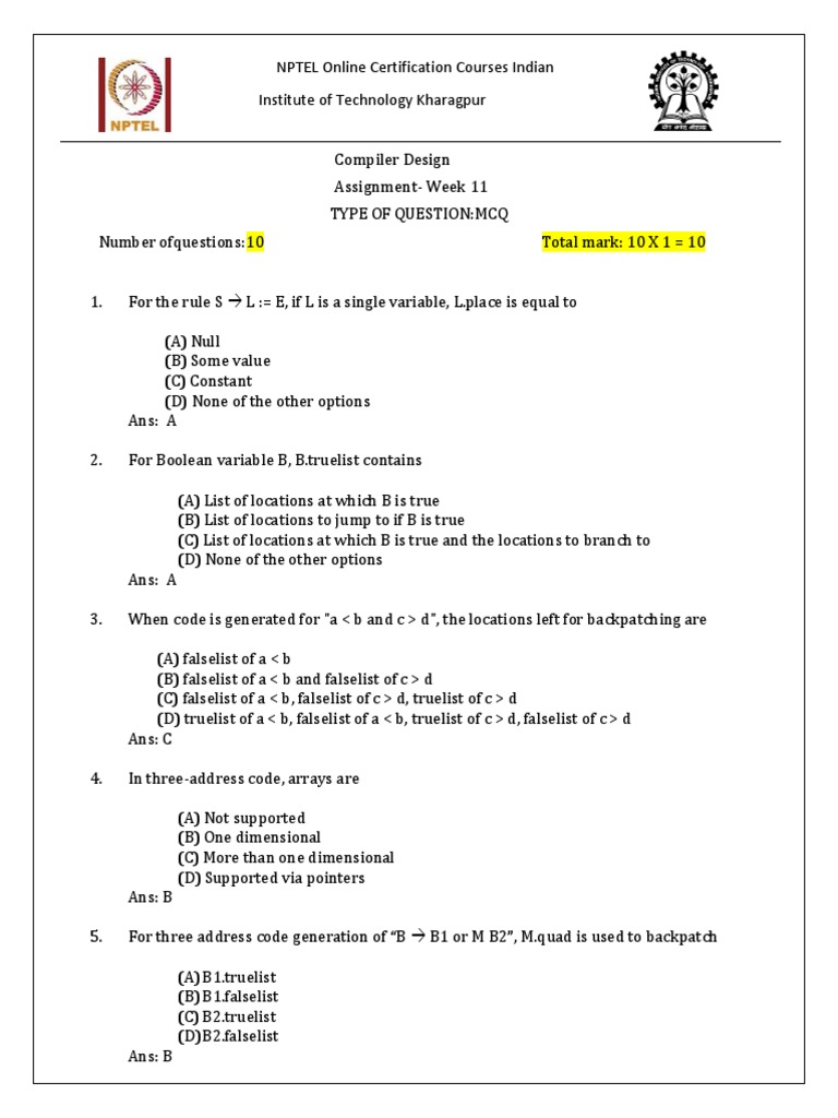 Assignment 11 Compiler Design Pdf Theoretical Computer Science Computer Engineering