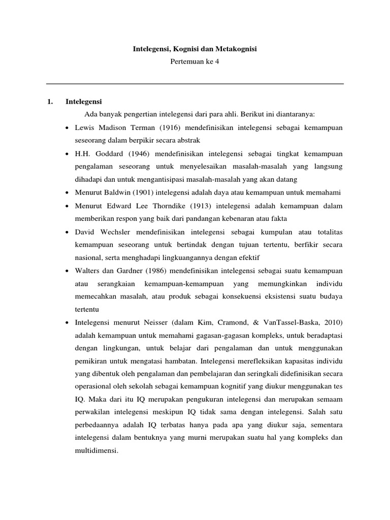 4 - Intelegensi, Kognisi, Dan Metakognisi | PDF