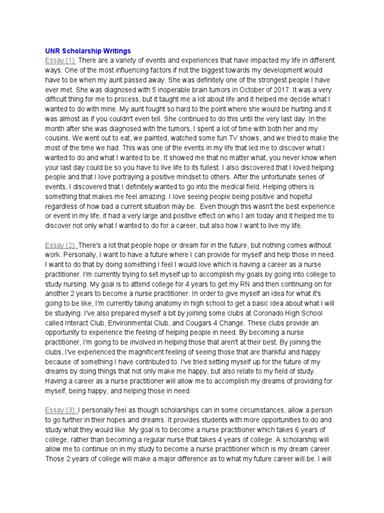Unr Scholarship Writings-Portfolio | PDF | Feeling | Nursing