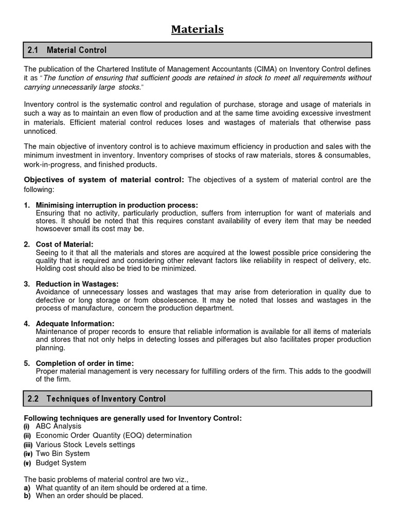 CMA Materials | PDF | Inventory | Supply Chain Management