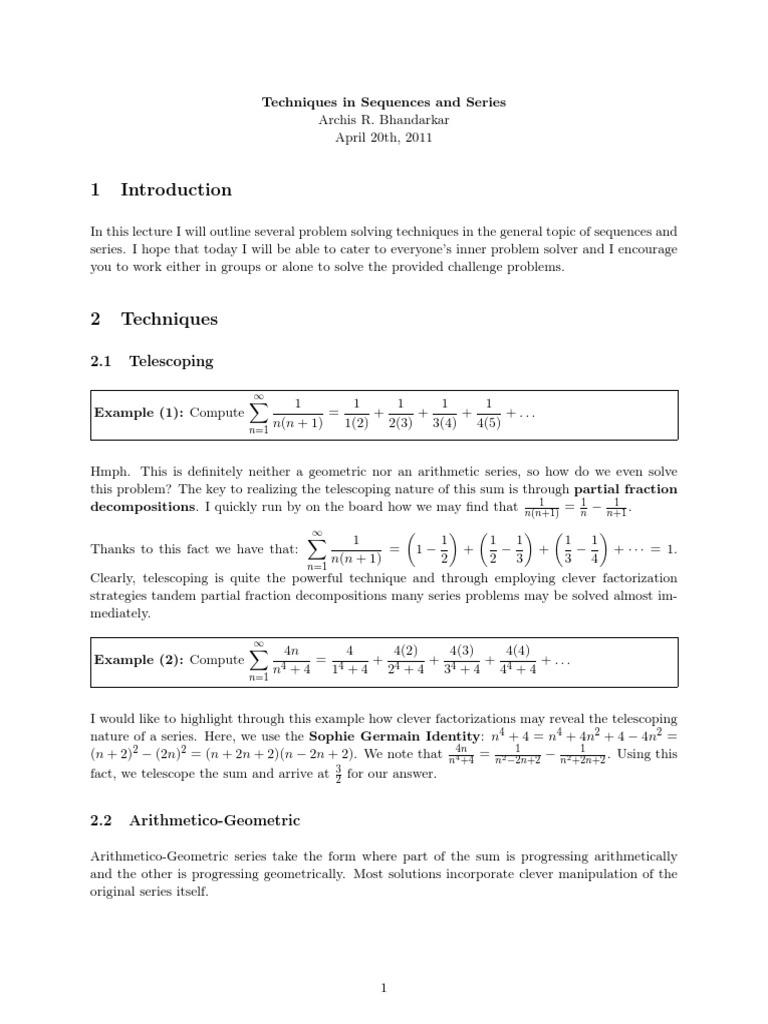ARML 2010-2011 SequencesSeries | PDF | Combinatorics | Summation