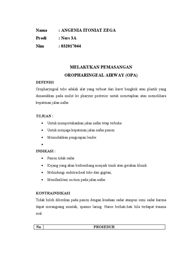 SOP OPA, NPA, Suction, Dan ETT Angenia | PDF