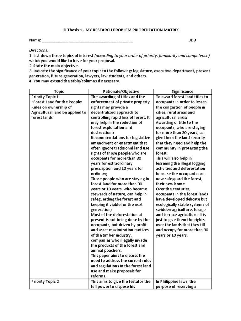 Directions:: JD Thesis 1 - My Research Problem Prioritization Matrix ...