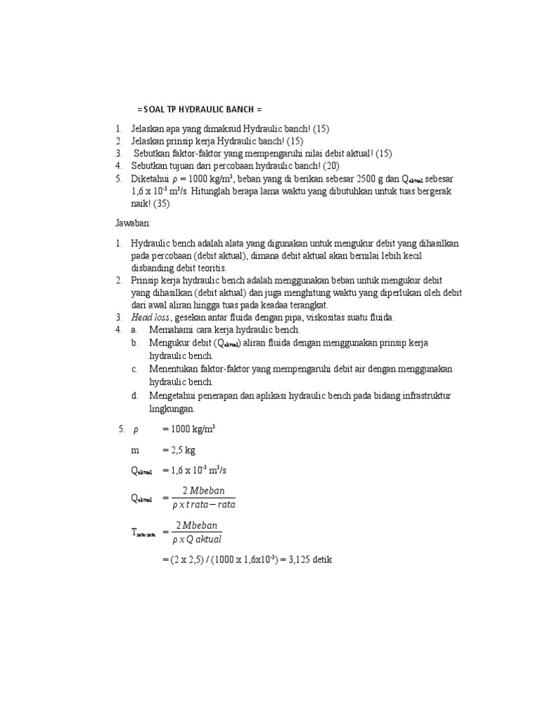 Soal TP Hydraulic Bench | PDF