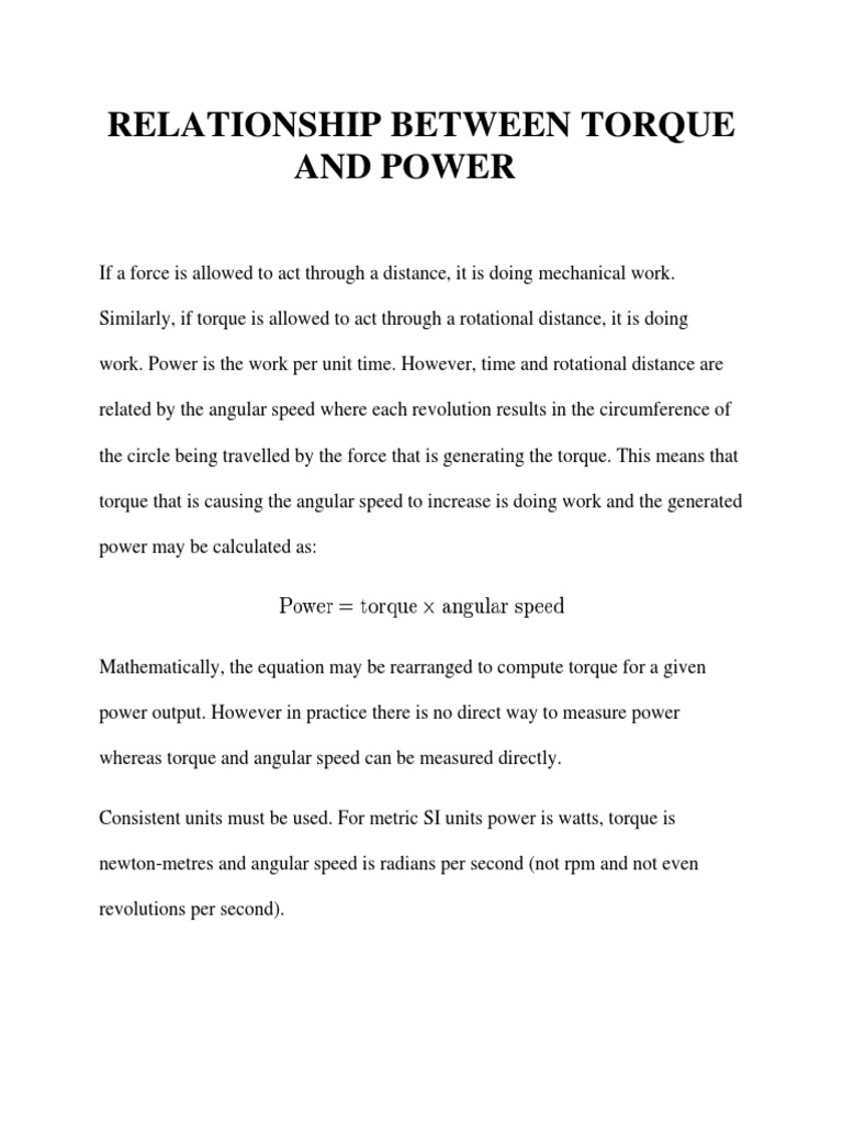 Relationship Between Torque and Power PDF | PDF | Torque | Power (Physics)