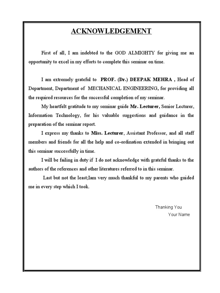 Sample Seminar Report Acknowledgment Format | PDF