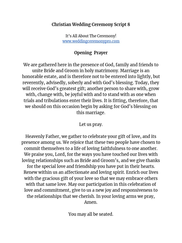 Christian Wedding Ceremony Script 8: It's All About The Ceremony! | PDF ...