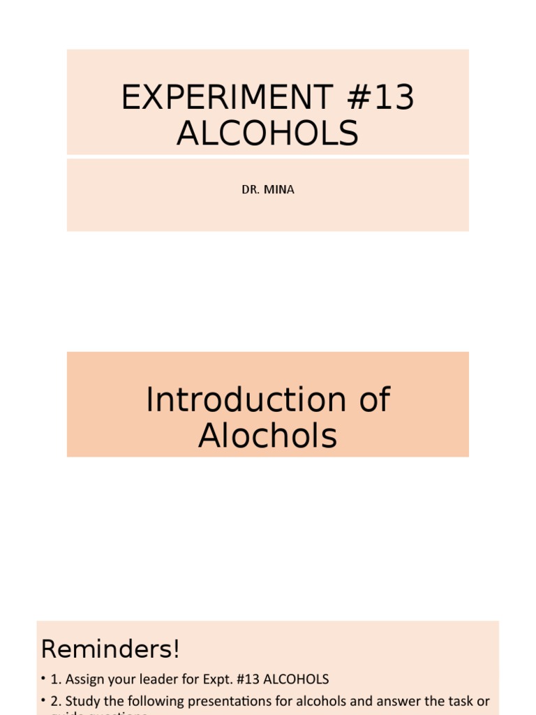 Experiment #13 Alcohols: Dr. Mina | PDF | Aldehyde | Alcohol