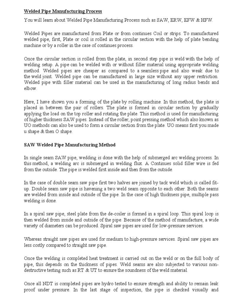 Welded Pipe Manufacturing Process | PDF | Procedural Knowledge | Pipe ...