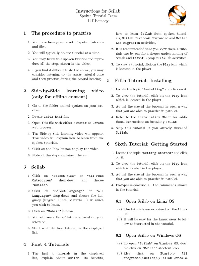 Scilab Tutorial Instructions Guide | PDF | Directory (Computing) | Command Line Interface