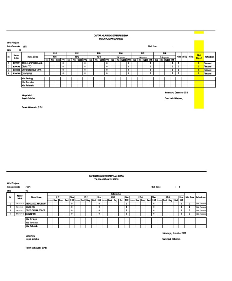 (Vii SMP) Daftar Nilai Per Mapel | PDF