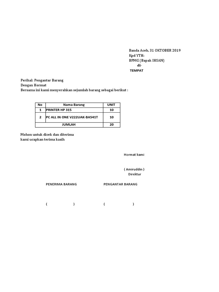 Surat Pengantar Barang. | PDF