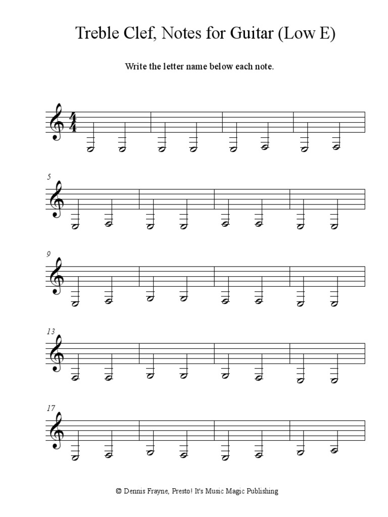 Treble Clef Note Naming Beg For Guitar | PDF