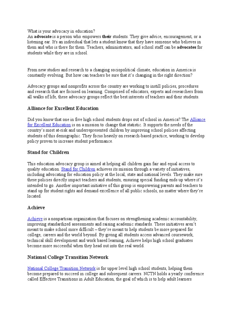 What Is Your Advocacy in Education | PDF | Education Reform ...