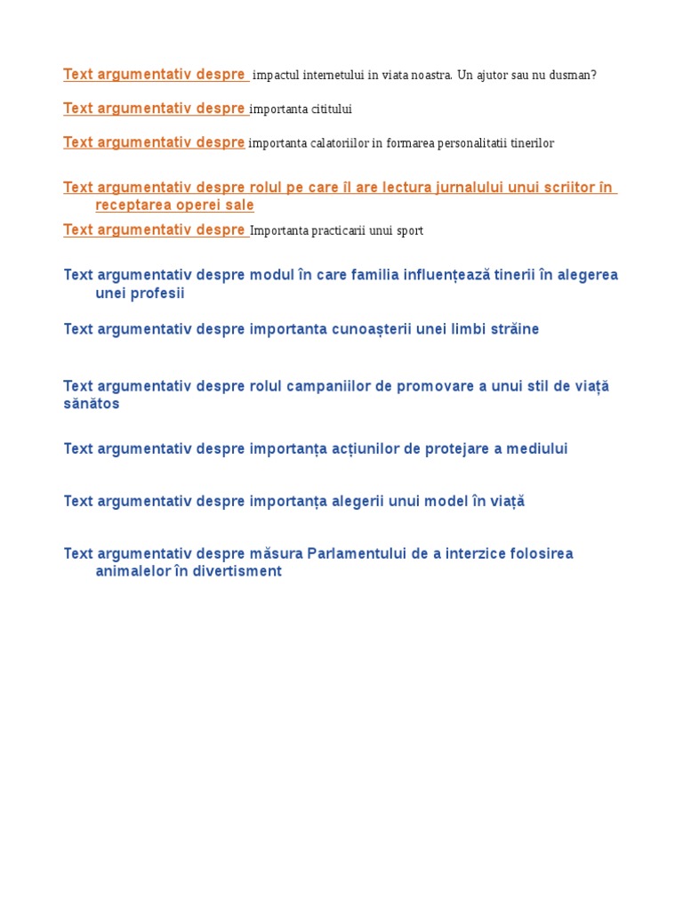 Teme Text Argumentativ | PDF