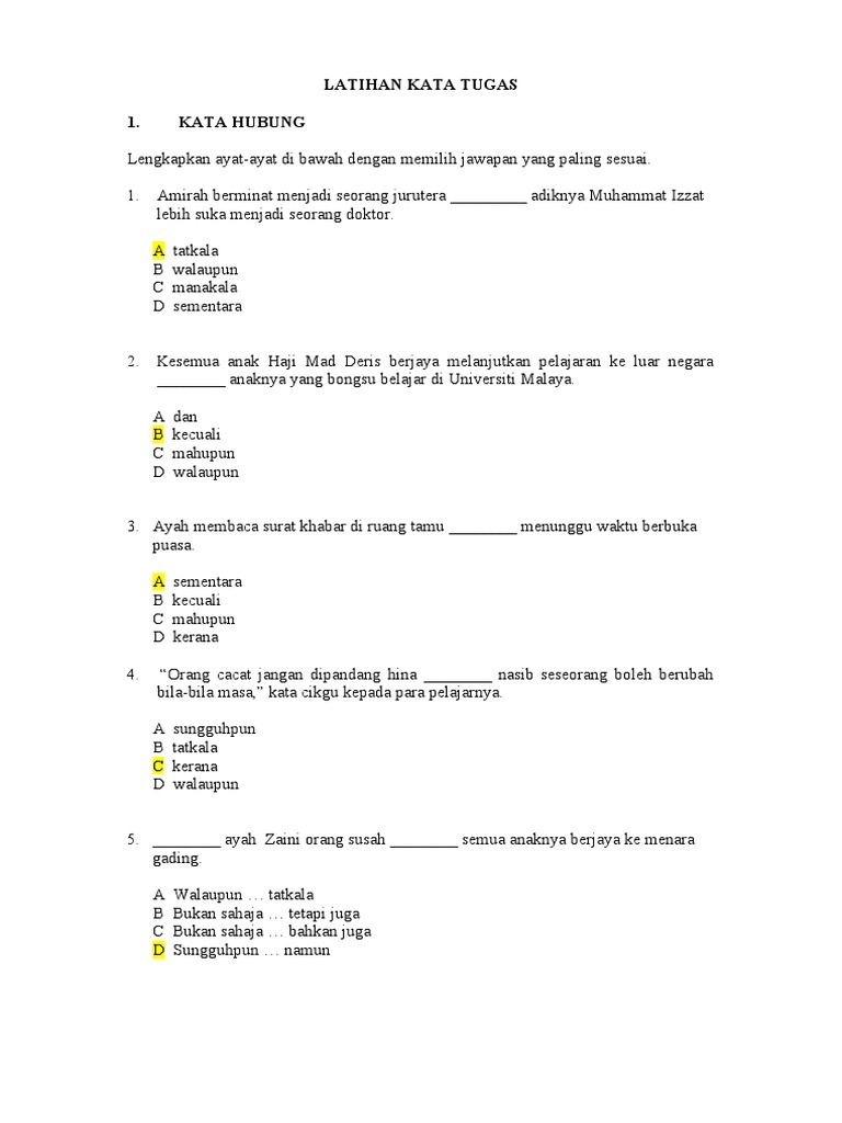 Latihan Kata Tugas Irwan | PDF