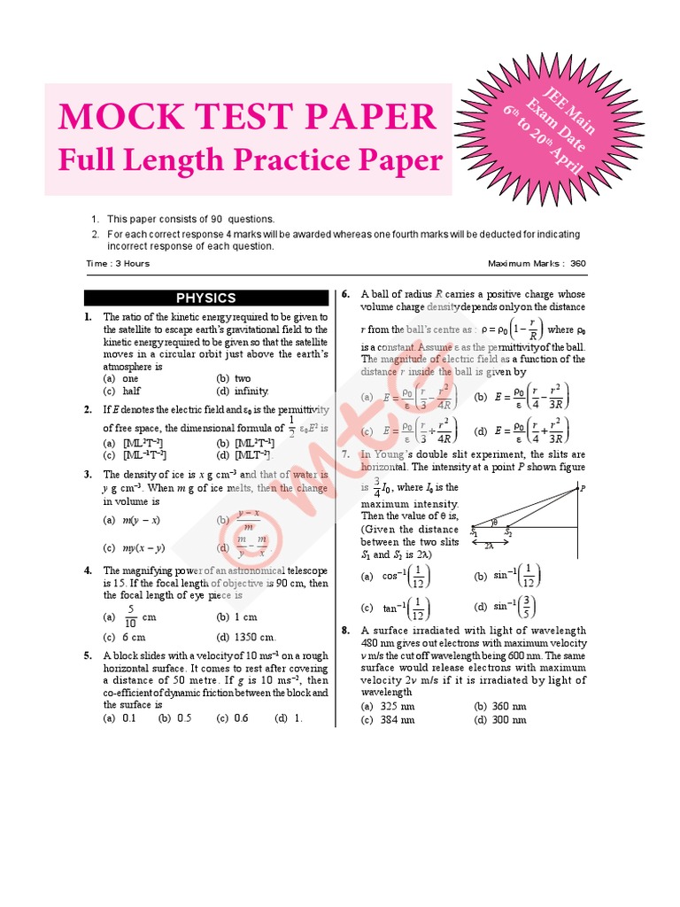 Mock Test Paper: Full Length Practice Paper | PDF | Ammonia | Ellipse