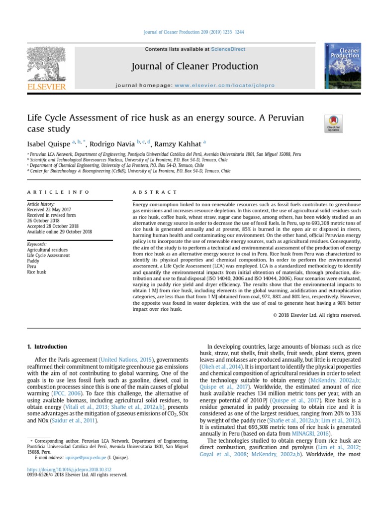 Life Cycle Assessment of Rice Husk As An Energy Source. A Peruvian Case ...