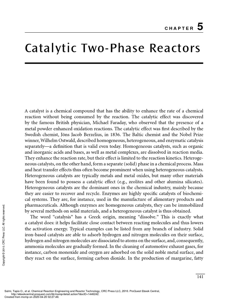 Chemical Reaction Engineering and Reactor Technolo... - (Chapter 5 ...