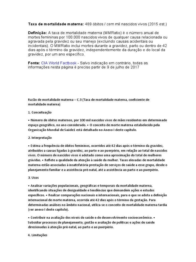 Taxa de Mortalidade Materna | PDF | Taxa de mortalidade | Gravidez