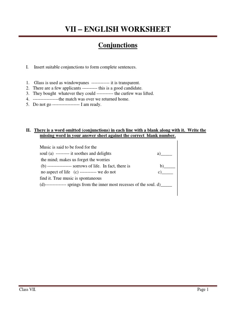 Class 6 English Worksheet | PDF