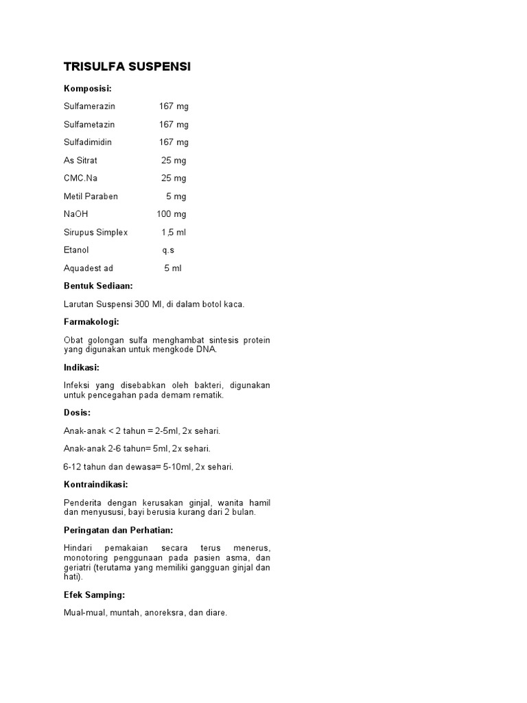 Informasi Obat Trisulfa dan Dosisnya | PDF | Kesehatan Holistik | Sains ...